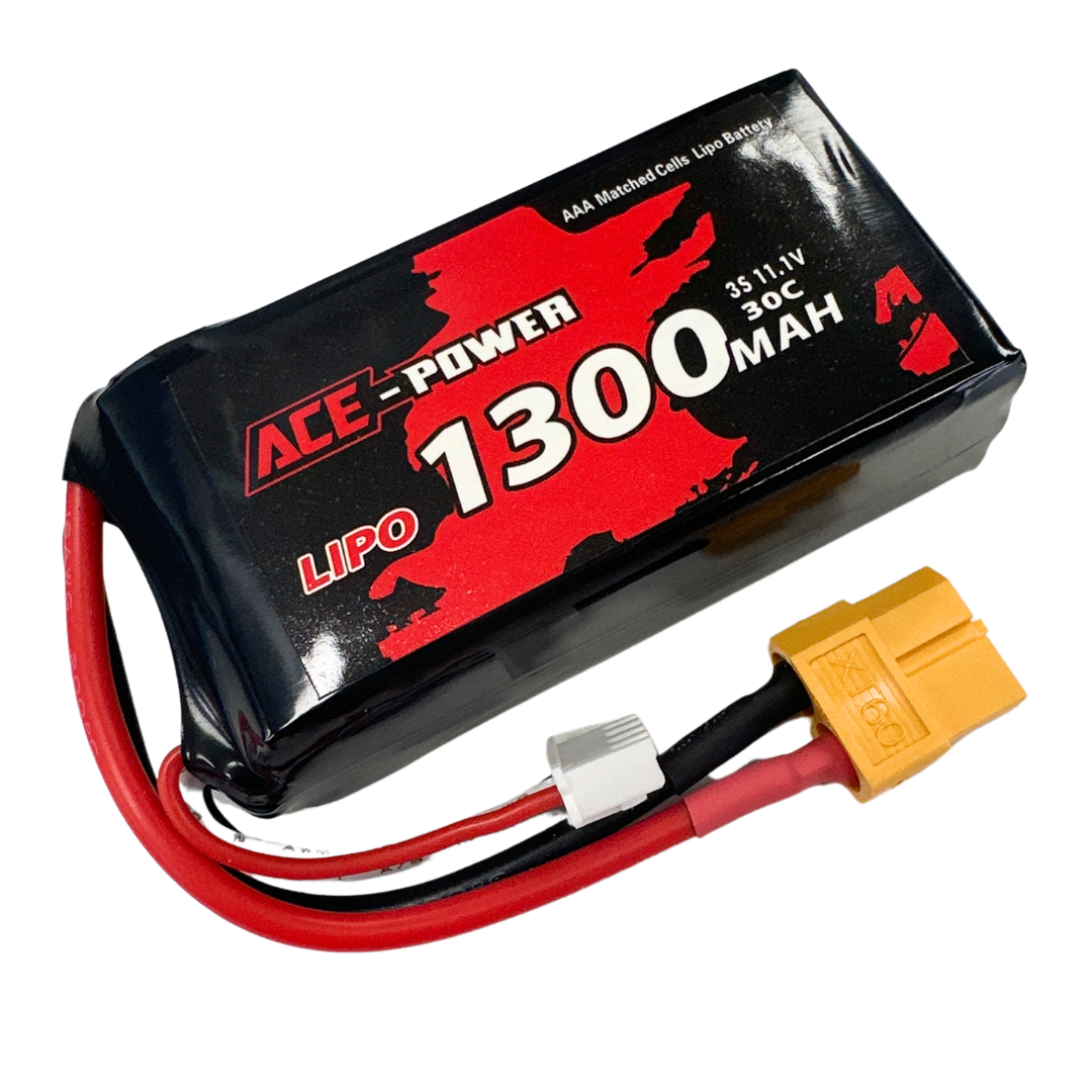ACE Power 1300mAh 3S 11.1V 30C LiPo Battery with XT60 Connector – OZRC