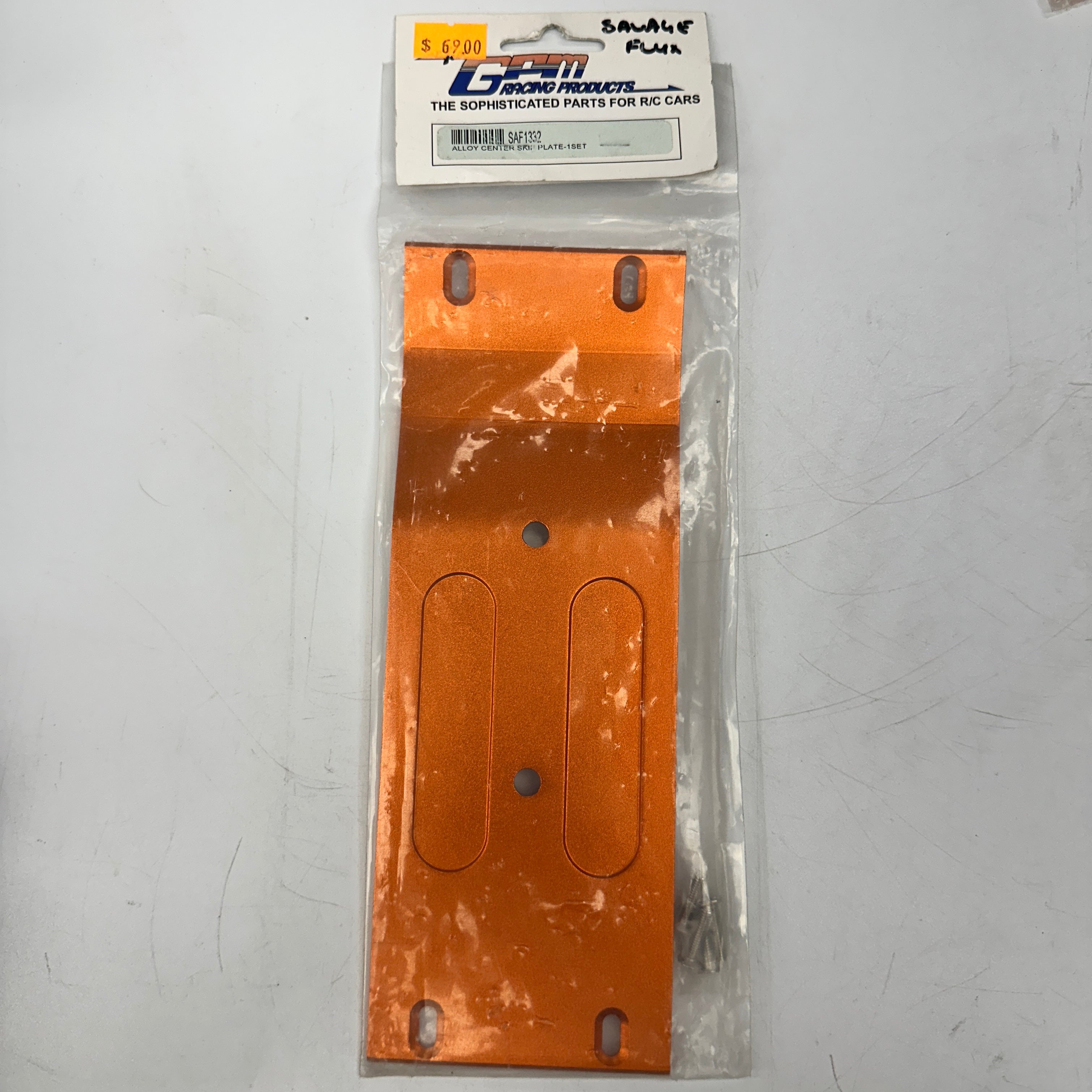 GPM SAF1332 Orange Alloy Centre Skid Plate for HPI Savage Flux [Scratc ...