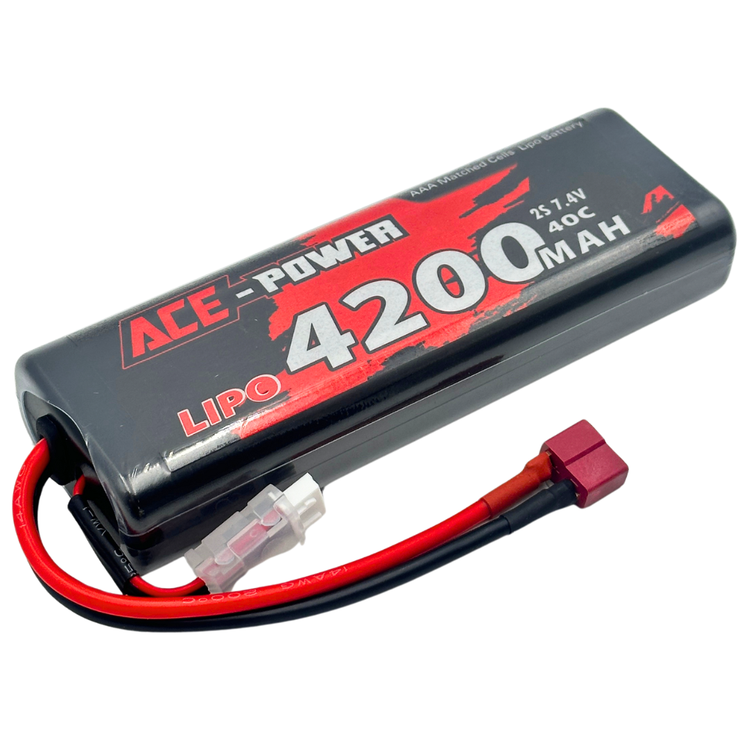 Ace Power 4200mah 2S 7.4v 40C Hard Round Case LiPo Battery w/ Deans T ...
