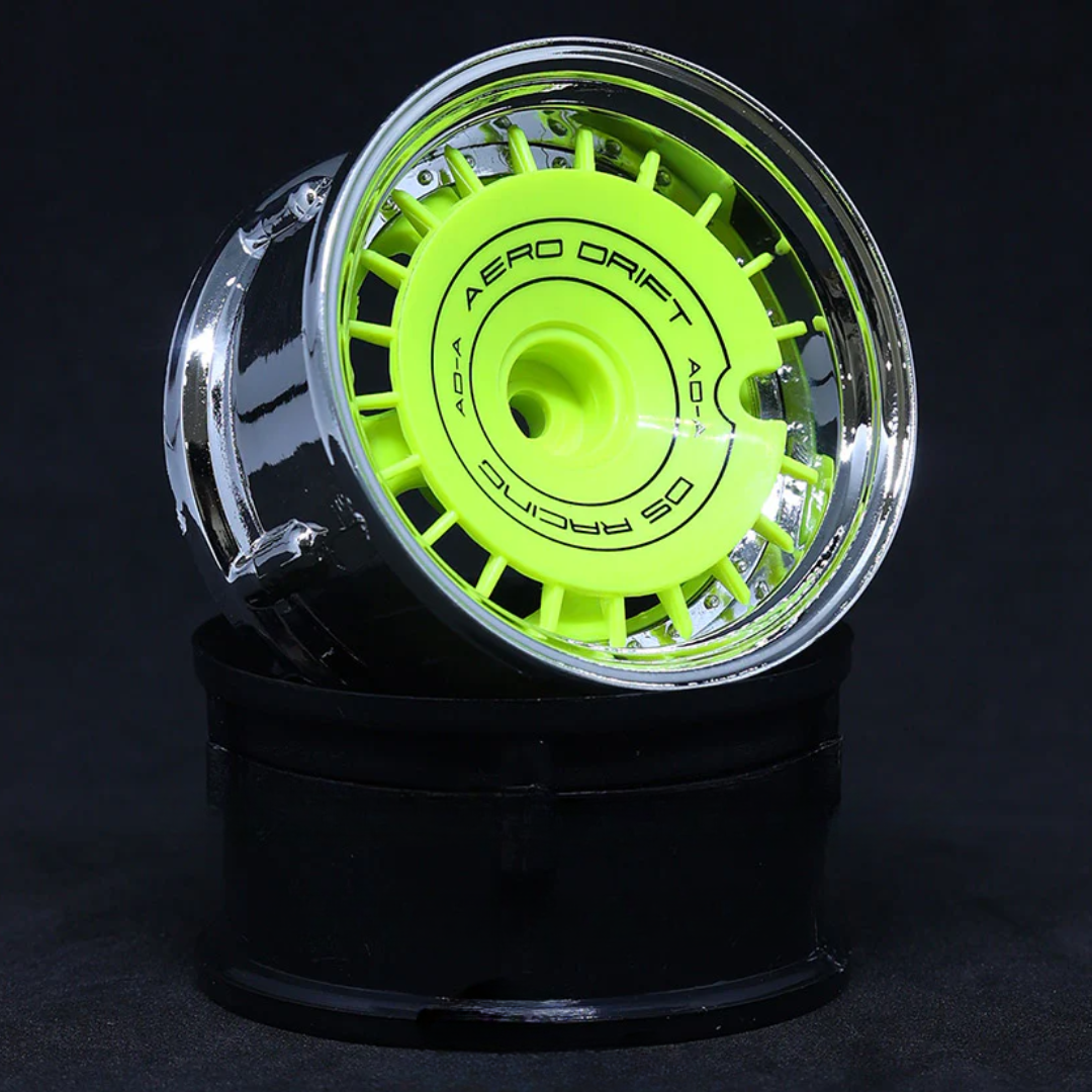 DS Racing AERO DRIFT RC Wheel Cover Sloped Flu Lime w/ Black Font (2pc ...