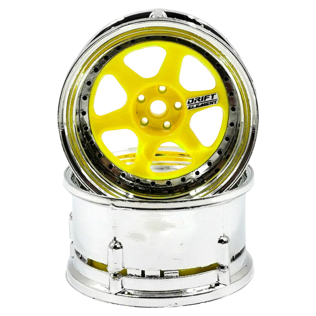 DS Racing Drift Element 6 Spoke Wheel Set Flu Yellow Chrome Lip DE-230 ...