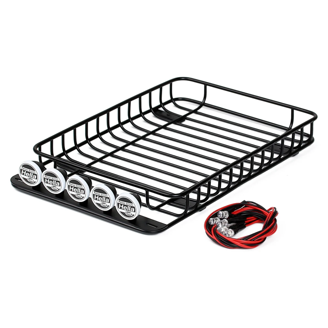 OZRC 232x145mm Metal Roof Rack with 5 Hella LED Lights Black for TRX-4