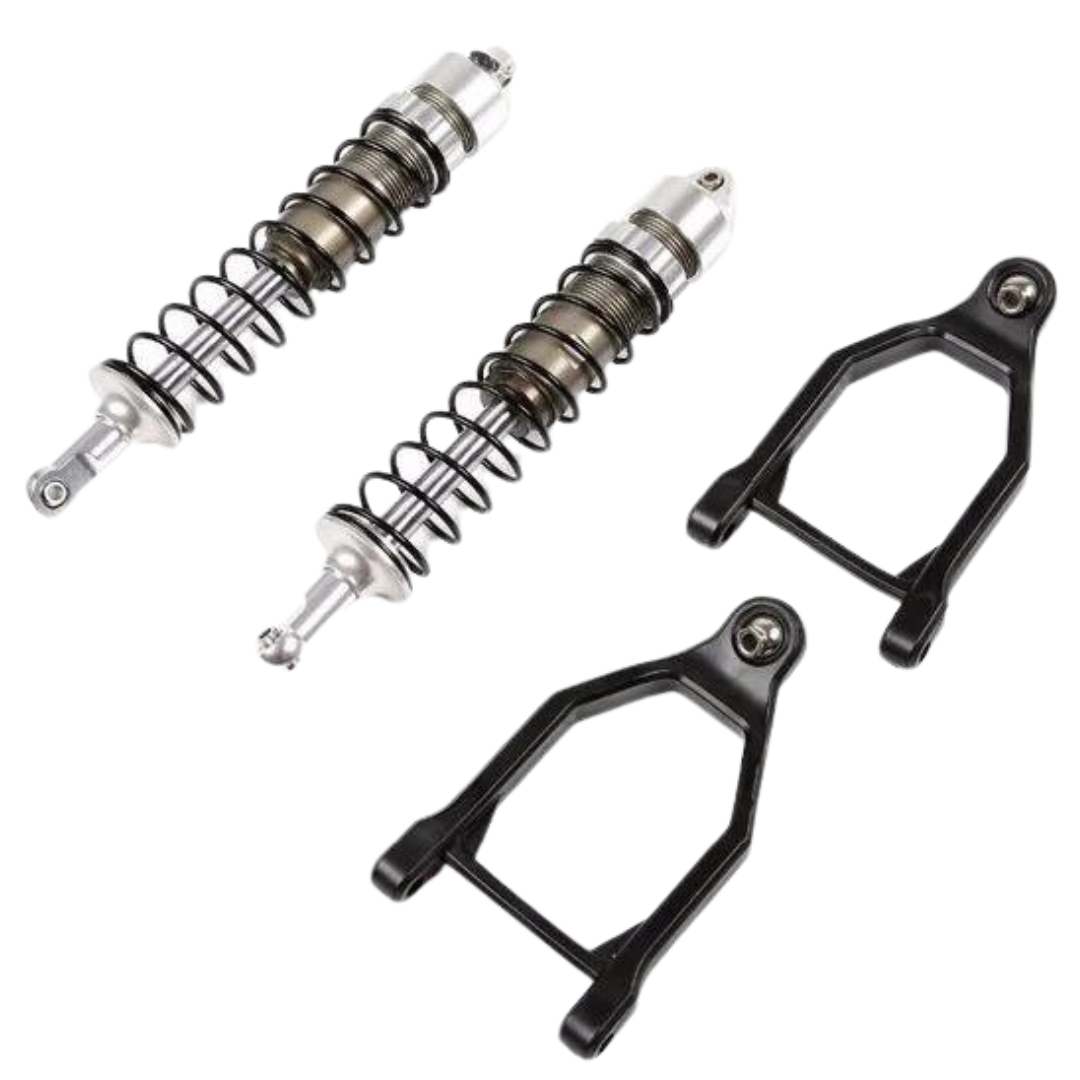 Rovan Gun Metal 10mm Front Shocks w/ Black Upper Suspension A-Arms Set ...