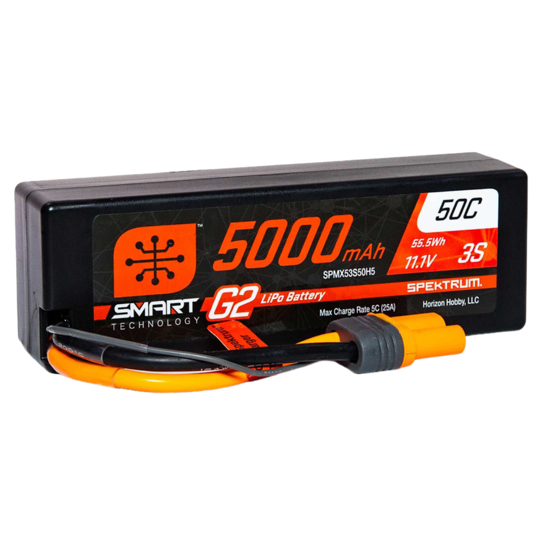 Spektrum 5000mAh 3S 11.1V 50C Smart G2 Hard Case LiPo Battery IC5 SPMX ...
