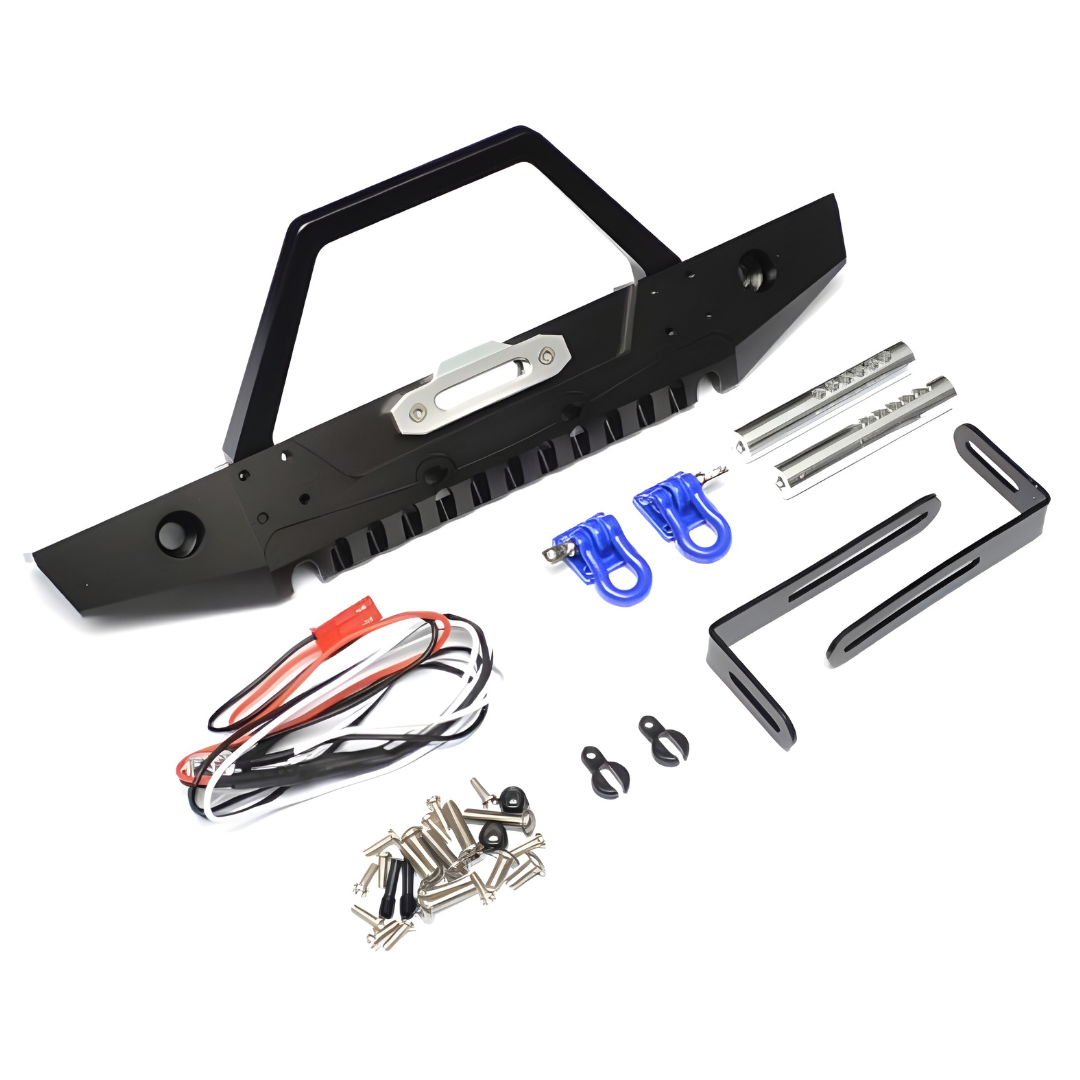 Team Raffee Steel Front Stubby Rock Crawler Bumper w/ Hooks & LED Ligh ...