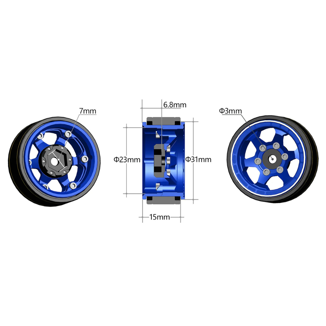 Treal SCX24 1.0" Beadlock Concave Six Spoke Wheels Type D Black – OZRC