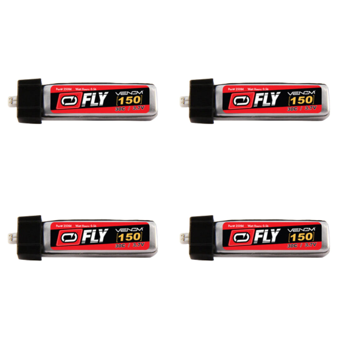 Venom FLY 150mah 1S 3.7V 30C LiPo Battery w/JST/MCX (4 Pack) 25084X4 – OZRC